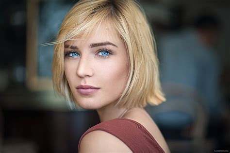 女性、 ブロンド、 被写界深度、 ポートレート、 トビアス・グラウ、 エヴァ・ミクルスキー、 短い髪、 青い目、 顔、 Hdデスクトップの壁紙