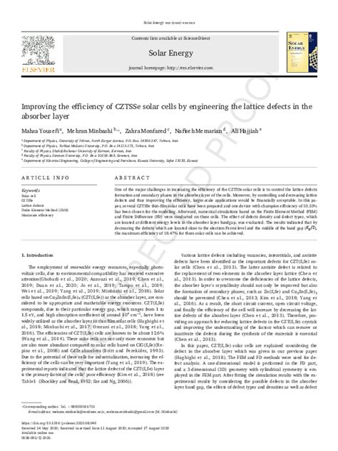 pdf improving the efficiency of cztsse solar cells by engineering the