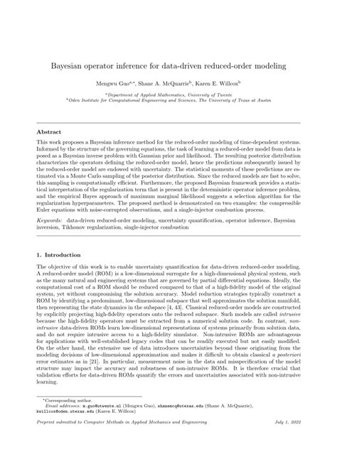 pdf bayesian operator inference for data driven reduced order modeling