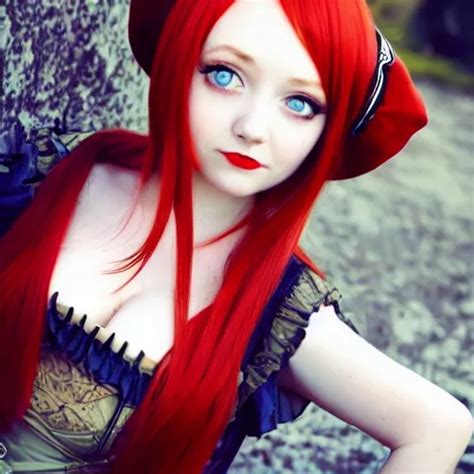Beautiful Girl Red Hair Green Eyes Anime Mid Length Hair Vi