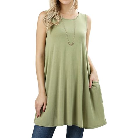 Zenana Women And Plus Round Neck Sleeveless Flowy Tunic Top With Side