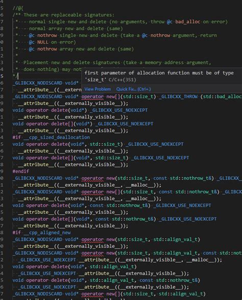 `first parameter of allocation function must be of type size t c c