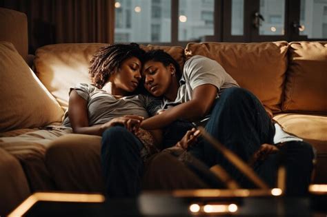 Premium Ai Image A Couple Cuddling On A Couch In Romantic Mode