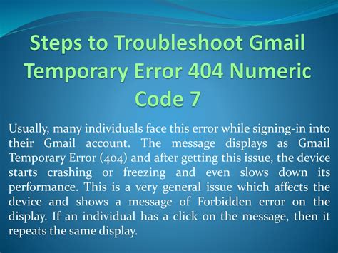 steps to troubleshoot gmail temporary error 404 numeric code 7 by james