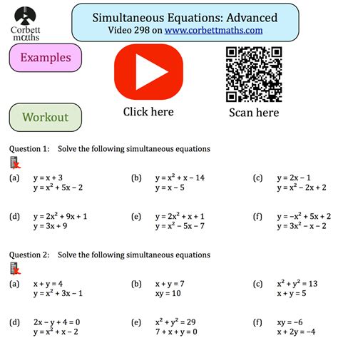 Simultaneous Equations Advanced Textbook Exercise – Corbettmaths
