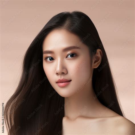 Young Asian Beauty Woman Model Long Hair With Korean Makeup Style Face