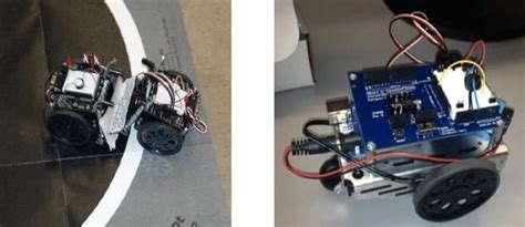 sumobot on the left and arduino controlled fire alarm robot right