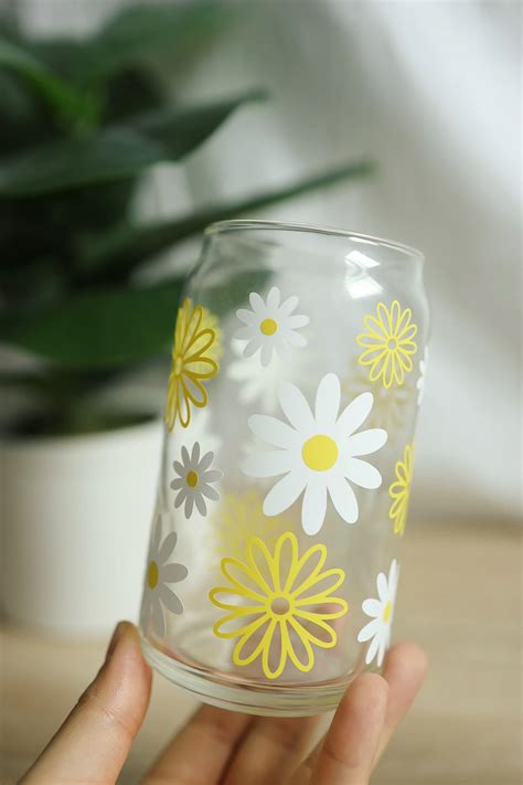 Boho Daisy Beer Can Glass Mretro Flower Beer Can Glass Etsy Disney