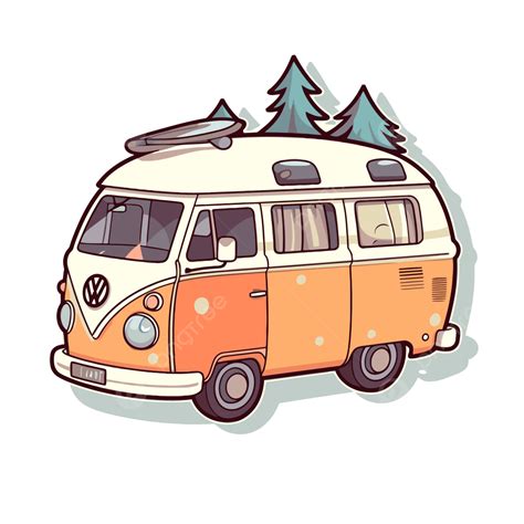조명이 있는 Vw 밴 클립 아트 벡터 고립 된 만화 귀여운 캠핑카와 스티커 디자인 상표 Png 일러스트 및 벡터 에 대한