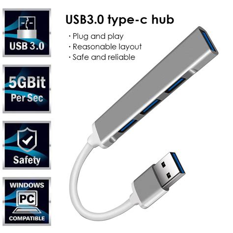 Usb Type C 2in1 To 4 Usb Hub Expander Ultra Thin Mini Portable 4 Port
