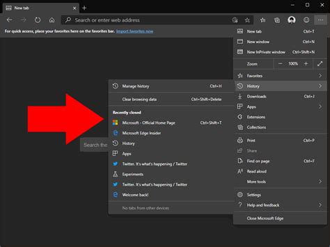 how to reopen closed tabs in microsoft edge insider