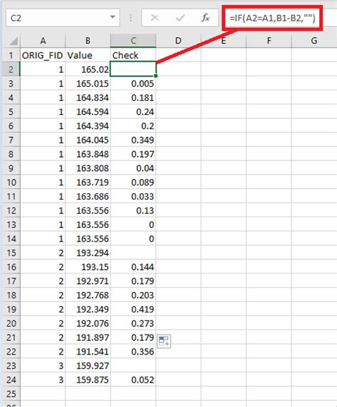 microsoft excel subtracting values based on another column fid
