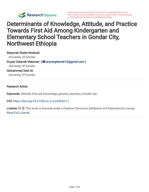 Pdf Determinants Of Knowledge Attitude And Practice Towards First