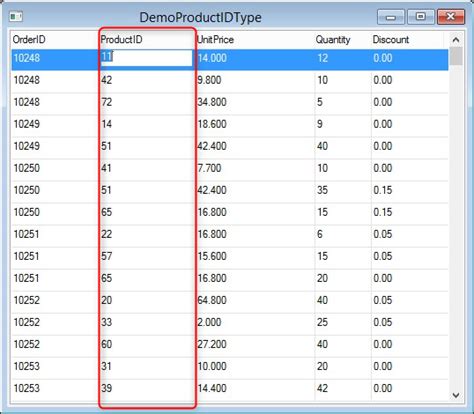use type as combobox with data from table