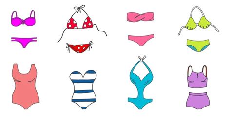 Vector Illustration Women Black White Outline Swimsuit Design Set