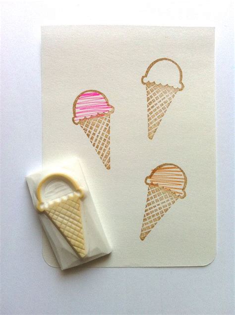 Ice Cream Cone Rubber Stamp Hand Carved Stamp By Talktothesun T