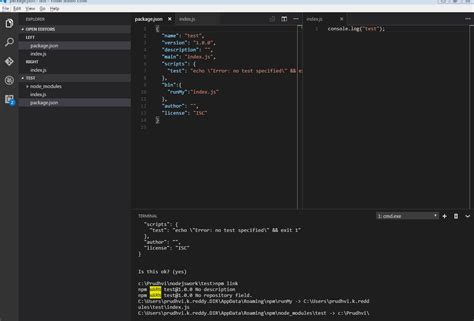 javascript node js link commands running error stack