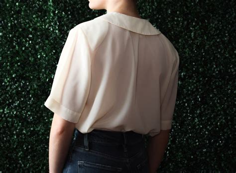 Sheer Ivory Blouse Button Up Top Short Sleeve Womens Etsy