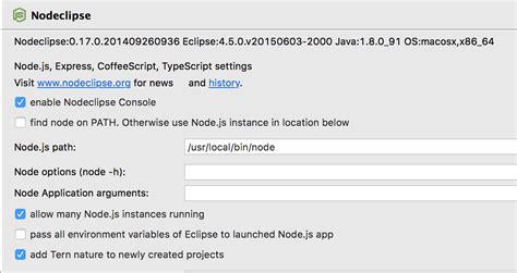 starting a node js app in eclipse using nodeclipse plugin