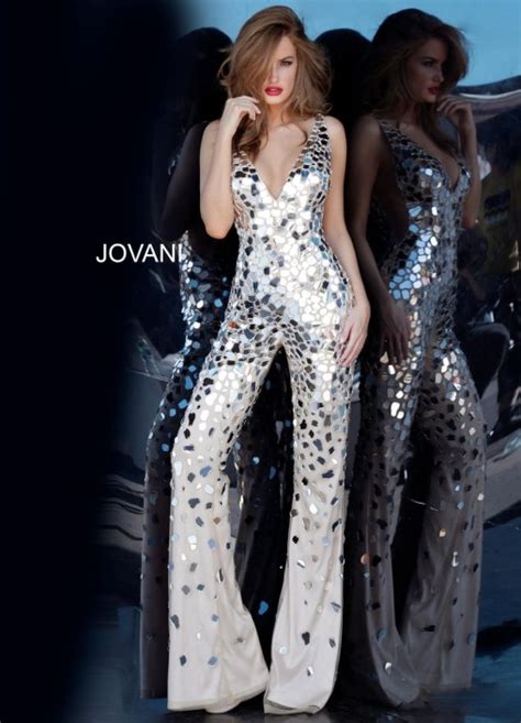 Style 02507 From Jovani Is A Mirror Applique Jumpsuit With A V Neckline