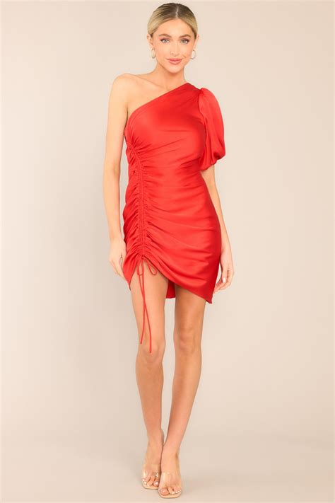Minkpink Sonia One Shoulder Mini Dress In Red Red Dress