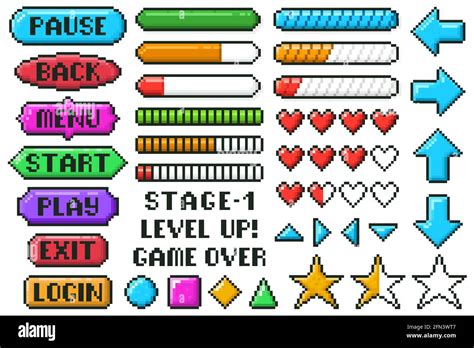Pixel Game Menu Buttons Game 8 Bit Ui Controller Arrows Level And