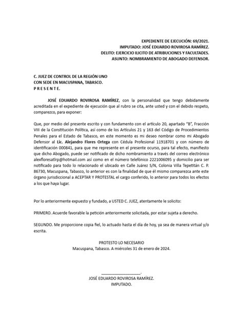 Nombramiento De Abogado Defensor Jerr Macuspana Pdf