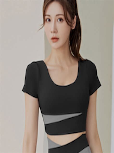 Buy Lulu And Sky Colourblocked Scoop Neck Fitted Crop Top Tops For