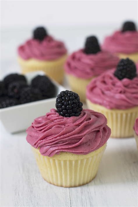 Vanilla Cupcakes With Lemon Curd Filling And Blackberry Buttercream
