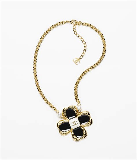 Halsband Metall Glaspärlor Och Strass Svart Guld Pärlvit Och