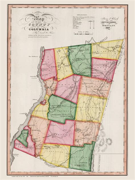 Columbia County 1840 Hudson And Berkshire Railroad Old Map Burr Atlas New