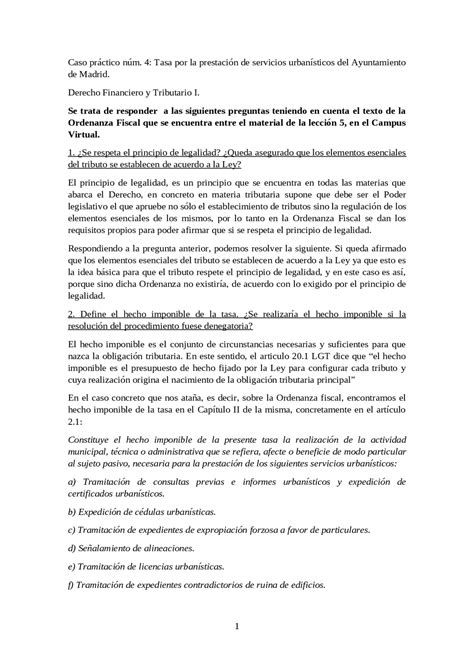 Caso Practico 4 Derecho Financiero Y Tributario Ejercicios De