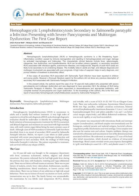 Pdf Hemophagocytic Lymphohistiocytosis Secondary To … · Pancytopenia