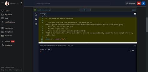 use vs code themes on repl it replit