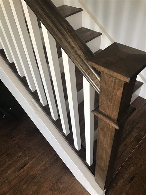 before and after stair railing traditional dark stained wood with