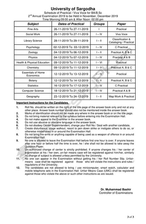 Date Sheet Of Ba B Sc Supplementary Examination 2019 Universitypk