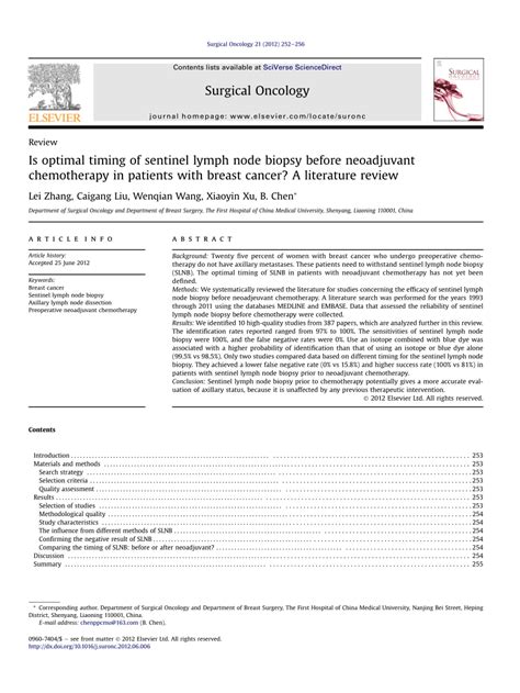 Pdf Is Optimal Timing Of Sentinel Lymph Node Biopsy Before