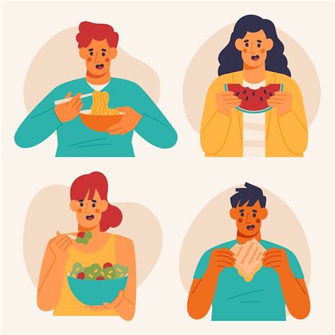 Mão Desenhada Design Plano Pessoas Comendo Coleção Vetor Grátis