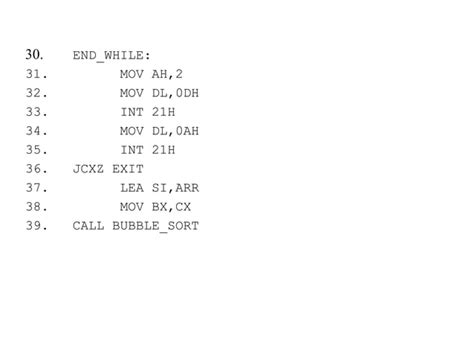 bubble sorting of an array in 8086 assembly language