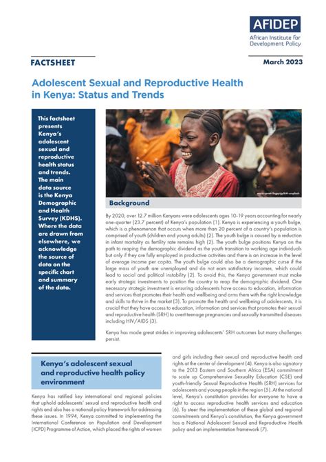 Adolescent Sexual And Reproductive Health In Kenya Status And Trends