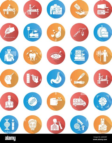 Medical Procedure Flat Design Long Shadow Glyph Icons Set Surgery