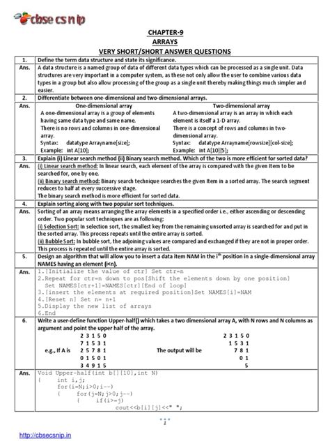 c arrays chapter 9 class xii array data structure