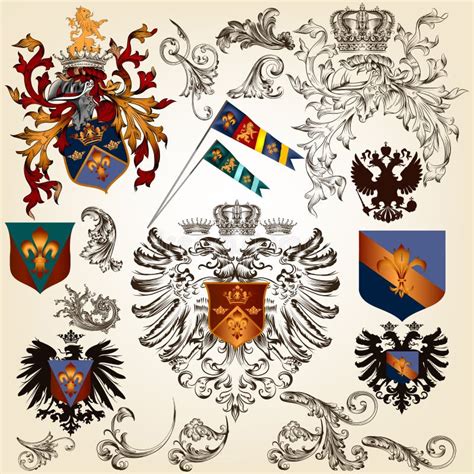 Collection Of Vector Heraldic Elements Helmets And Medieval Weapons