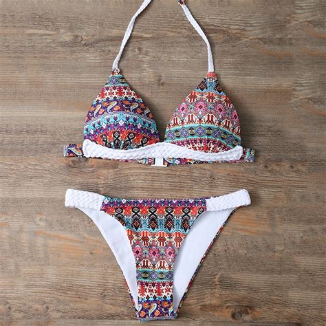 2017 Sexy Bikini Set Women Bathing Suit Retro Halter Bikinis Femme Push