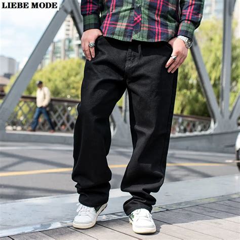 Homem Streetwear Hip Hop Baggy Calças De Brim De Grandes Dimensões