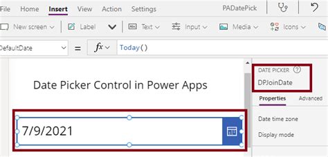 date picker control in power apps