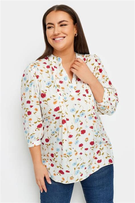Yours Plus Size White Floral Print Pintuck Blouse Yours Clothing