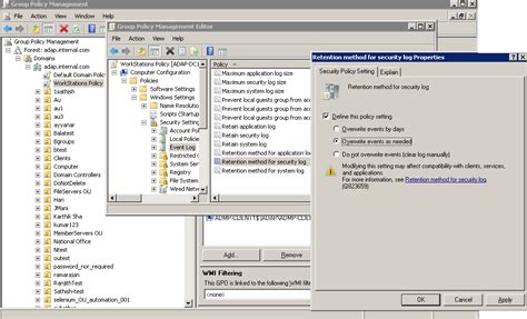 configure event log settings for auditing