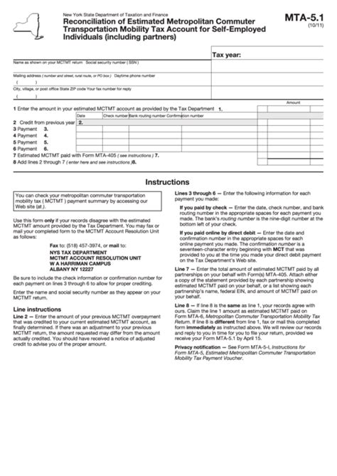 Fillable Form Mta 5 1 Reconciliation Of Estimated Metropolitan