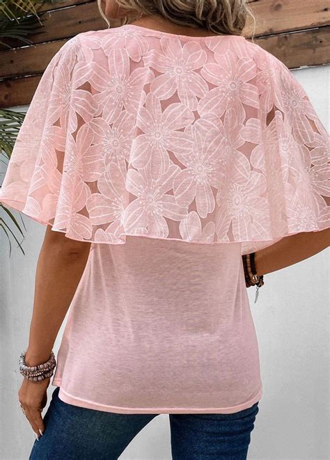 Pink Button Half Sleeve Round Neck Blouse Usd 35 98